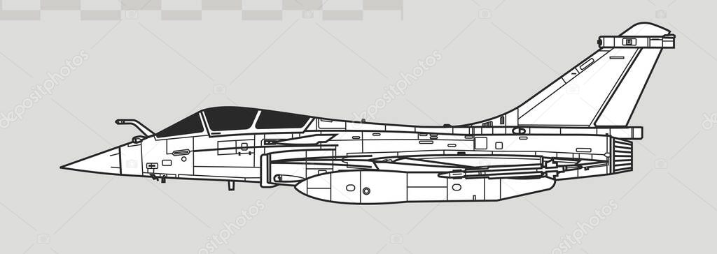 Dassault Rafale. Dibujo vectorial de luchador multifunción. Vista ...