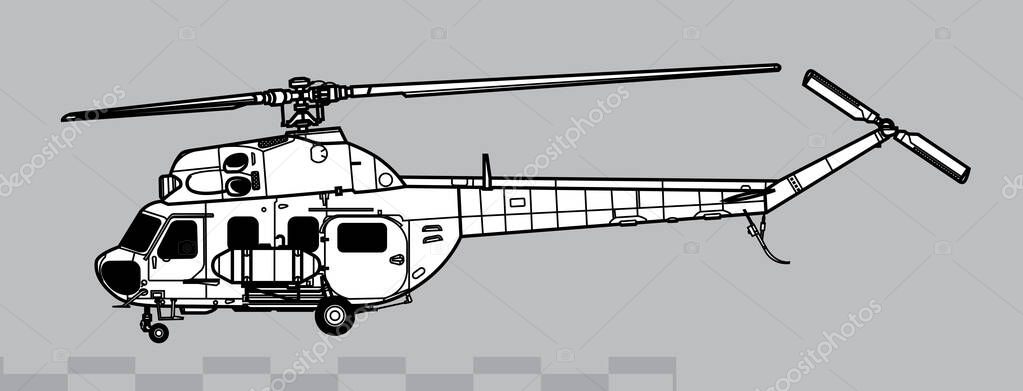 Mil Mi-2 Hoplite. Dibujo vectorial del helic ptero de transporte militar. Vista lateral. Imagen ...
