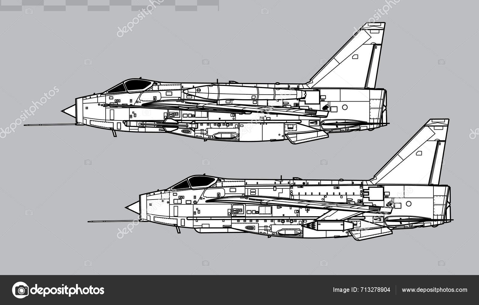English Electric Lightning Vector Drawing Supersonic Multirole Fighter ...