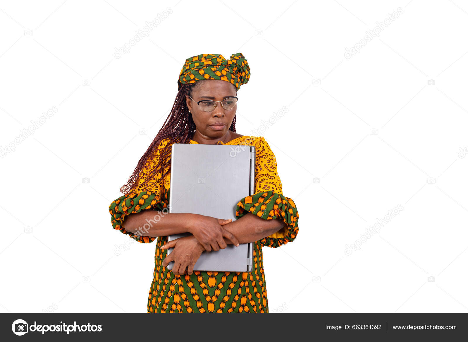 Smuk Moden Kvinde Traditionel Kjole Stående Hvid Baggrund Livlig ...