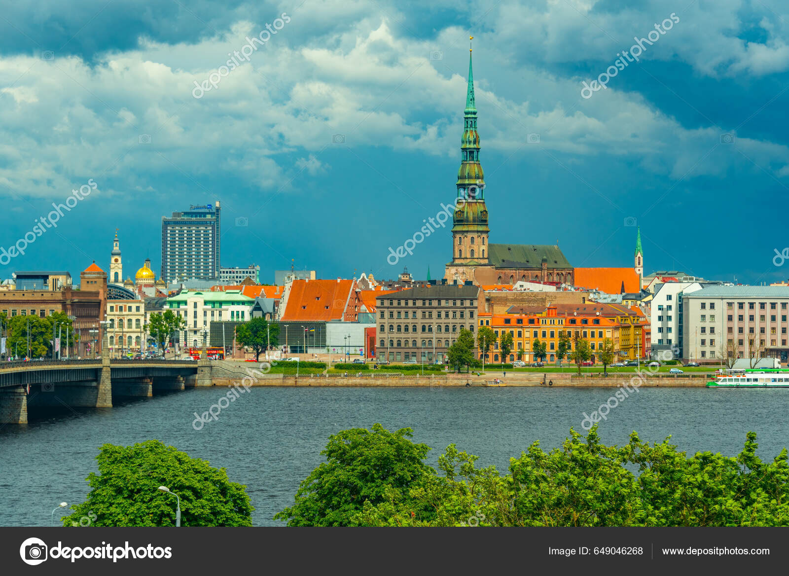 Old Town Riga Including Saint Peters Church Viewed Daugava River ...