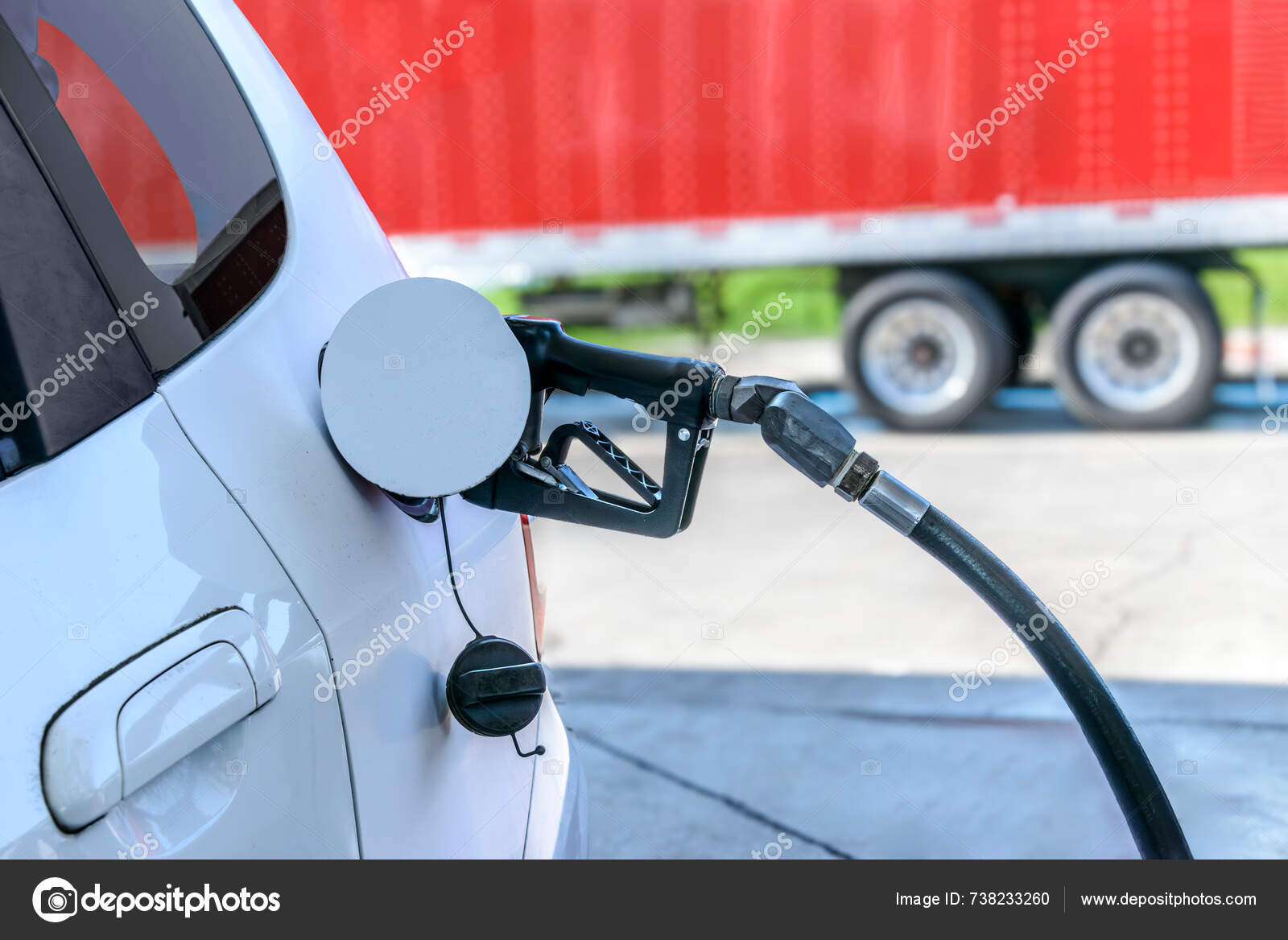 Horizontal Close Shot White Car Gas Nozzle Gas Tank Hole — Stock Photo ...