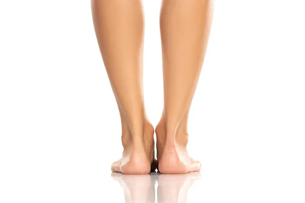 Back View Beautiful Women's Feet Legs White Studio Background — Foto de ...