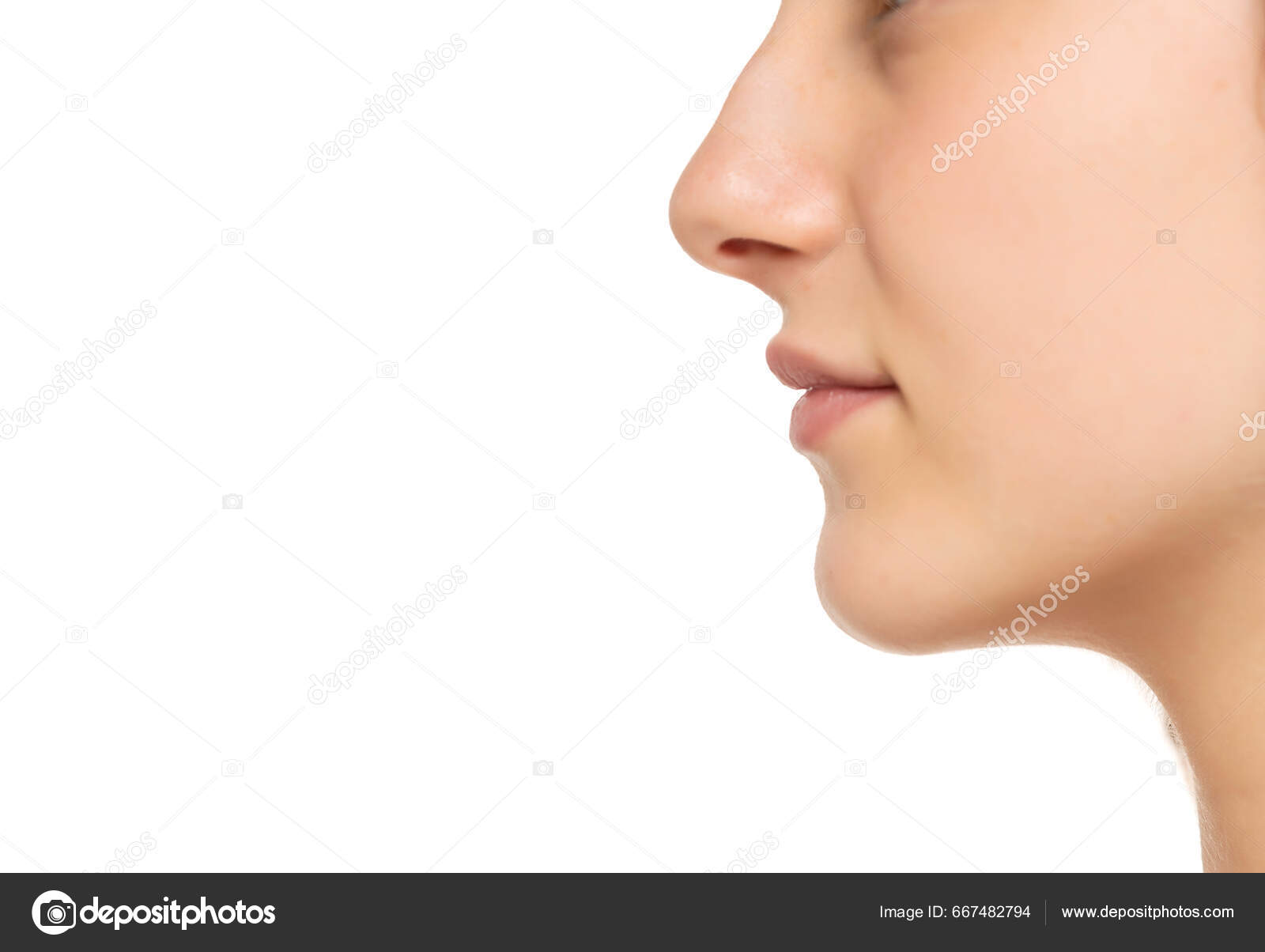 Perfil Primer Plano Nariz Labios Femeninos Sin Maquillaje Sobre Fondo ...