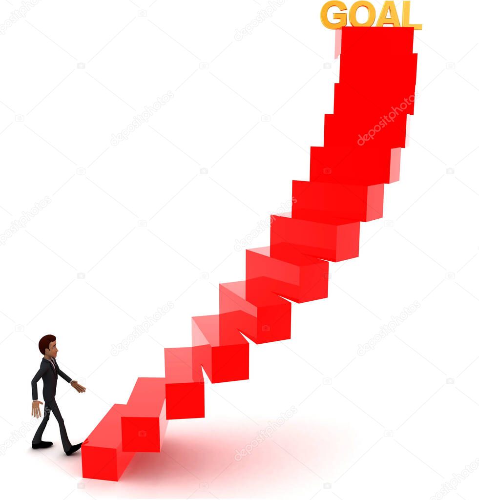 3d hombre caminando hacia arriba para el texto de la meta con la ayuda ...