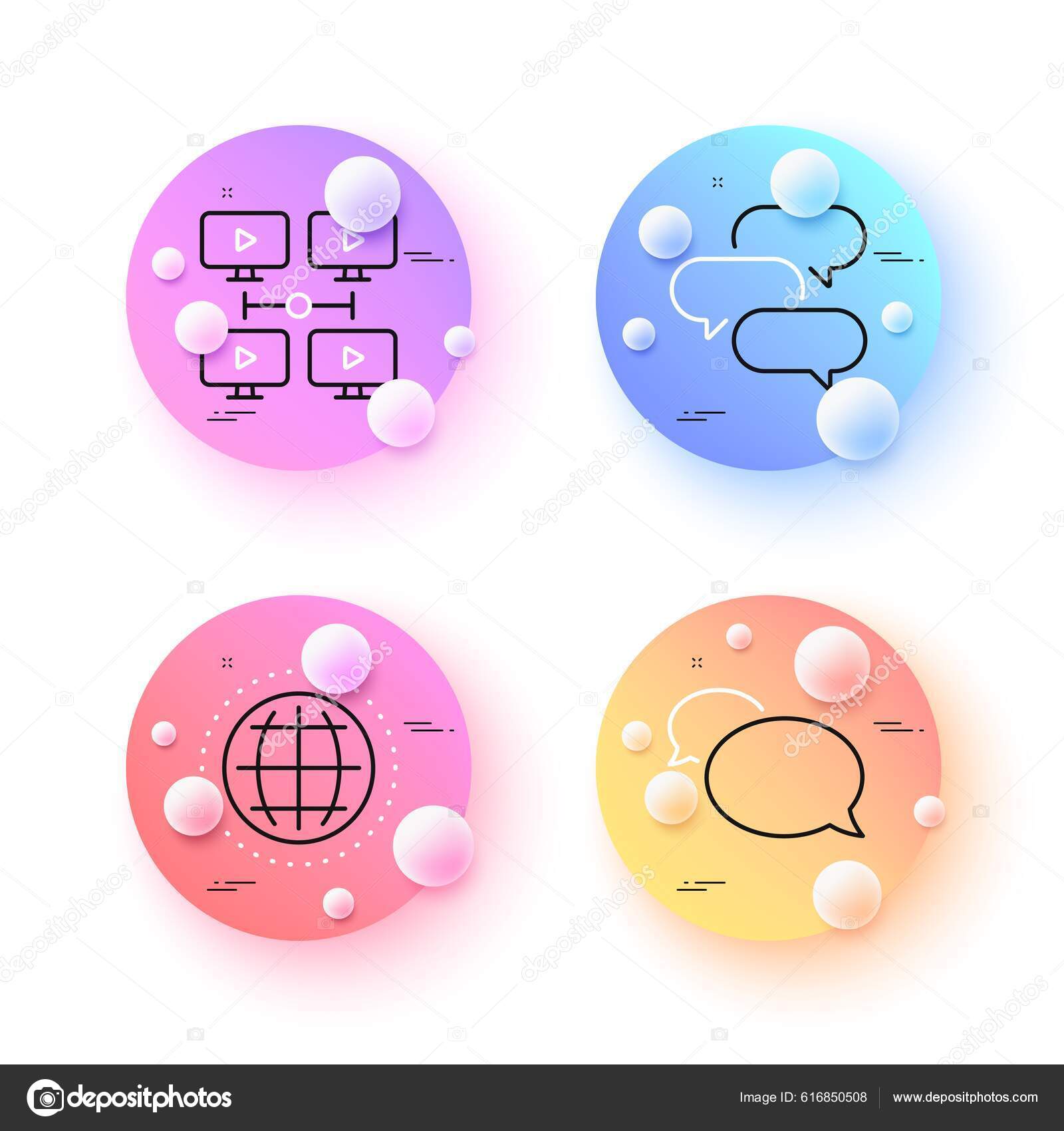 Video Conference Messenger Talk Bubble Minimal Line Icons Spheres Balls Stock Vector by ...