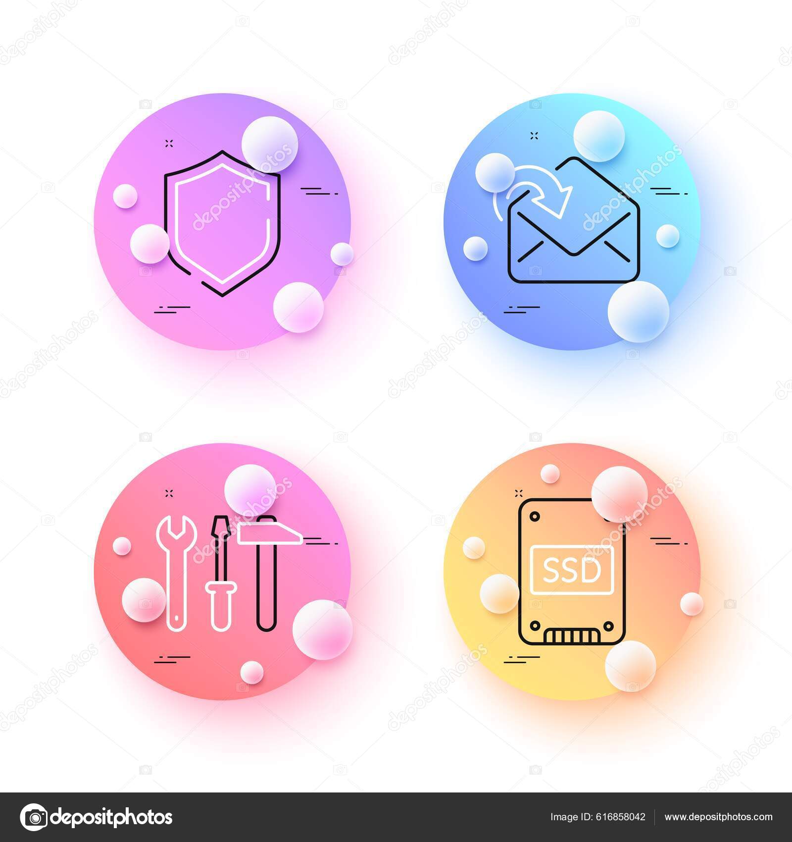 Shield Receive Mail Spanner Tool Minimal Line Icons Spheres Balls Stock Vector Image by ...