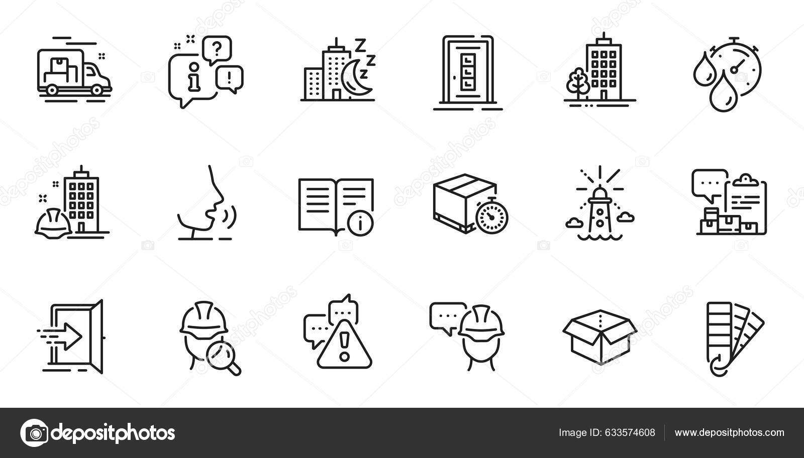 Outline Set Skyscraper Buildings Technical Info Delivery Timer Line Icons Stock Vector by ...