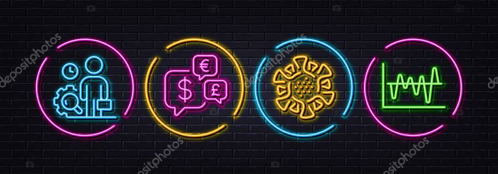 Money currency, Inspect and Coronavirus minimal line icons. Neon laser ... Money currency, Inspect and Coronavirus minimal line icons. Neon laser ...