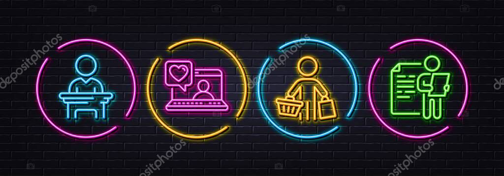 Election candidate, Buyer and Friends chat minimal line icons. Neon ...