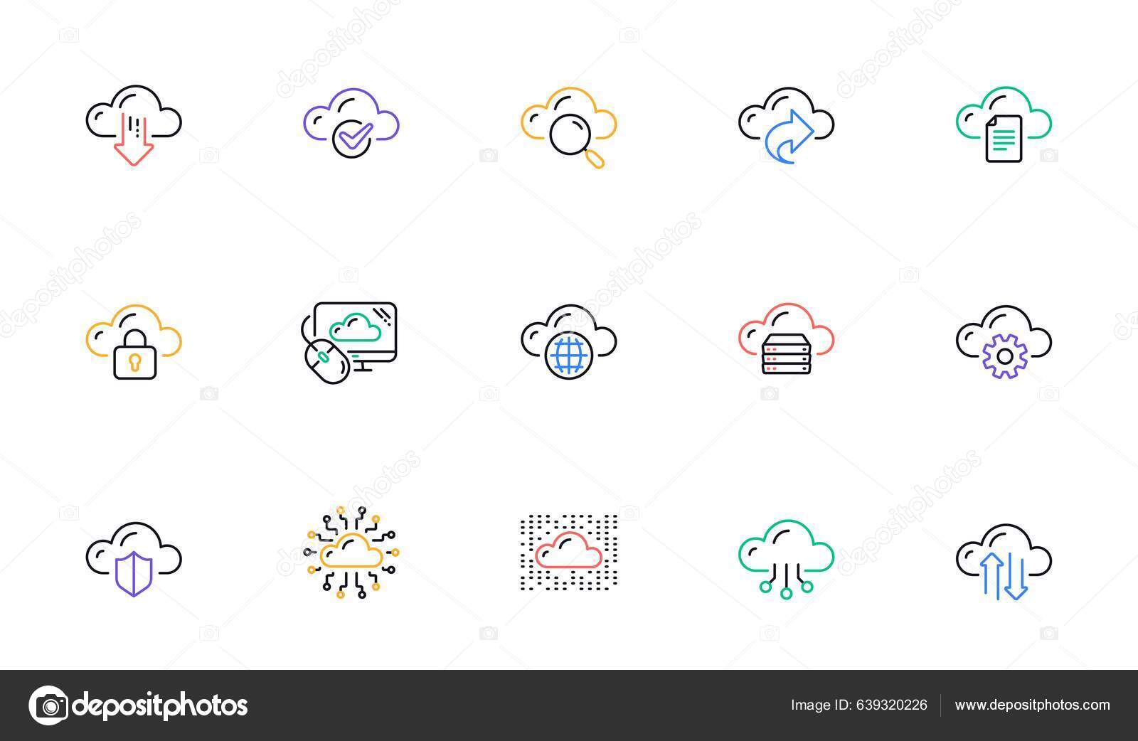 Computer Cloud Icons Hosting Computing Data File Storage Computer Sync图库矢量图作者：© Blankstock 639320226