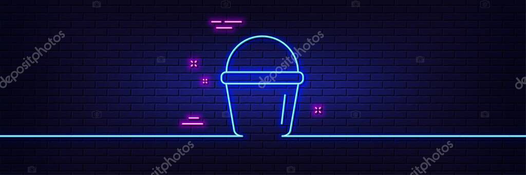 Neon light glow effect. Cleaning bucket line icon. Washing Housekeeping ...