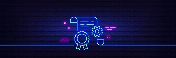 Neon light glow effect. Engineering doc line icon. Technical documentation sign. Construction ...