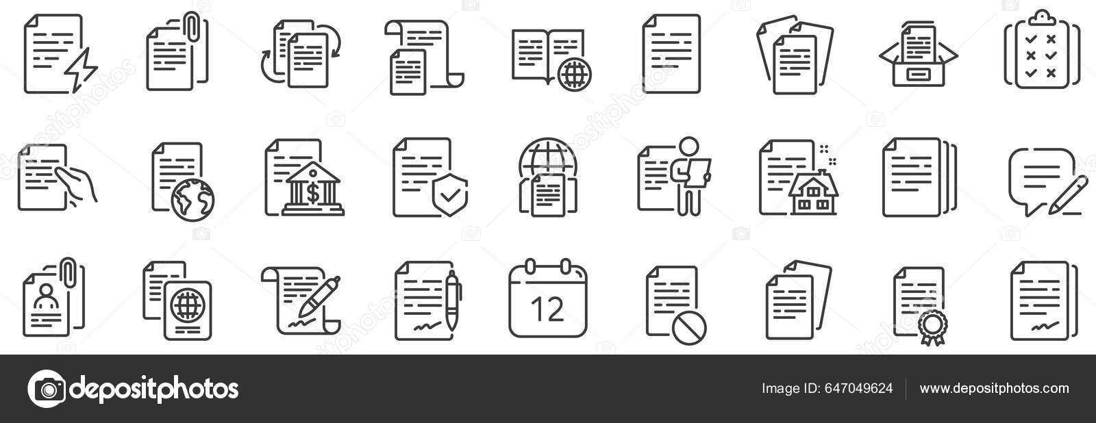 Copy Files Contract Agreement Passport Documents Line Icons Interview ...