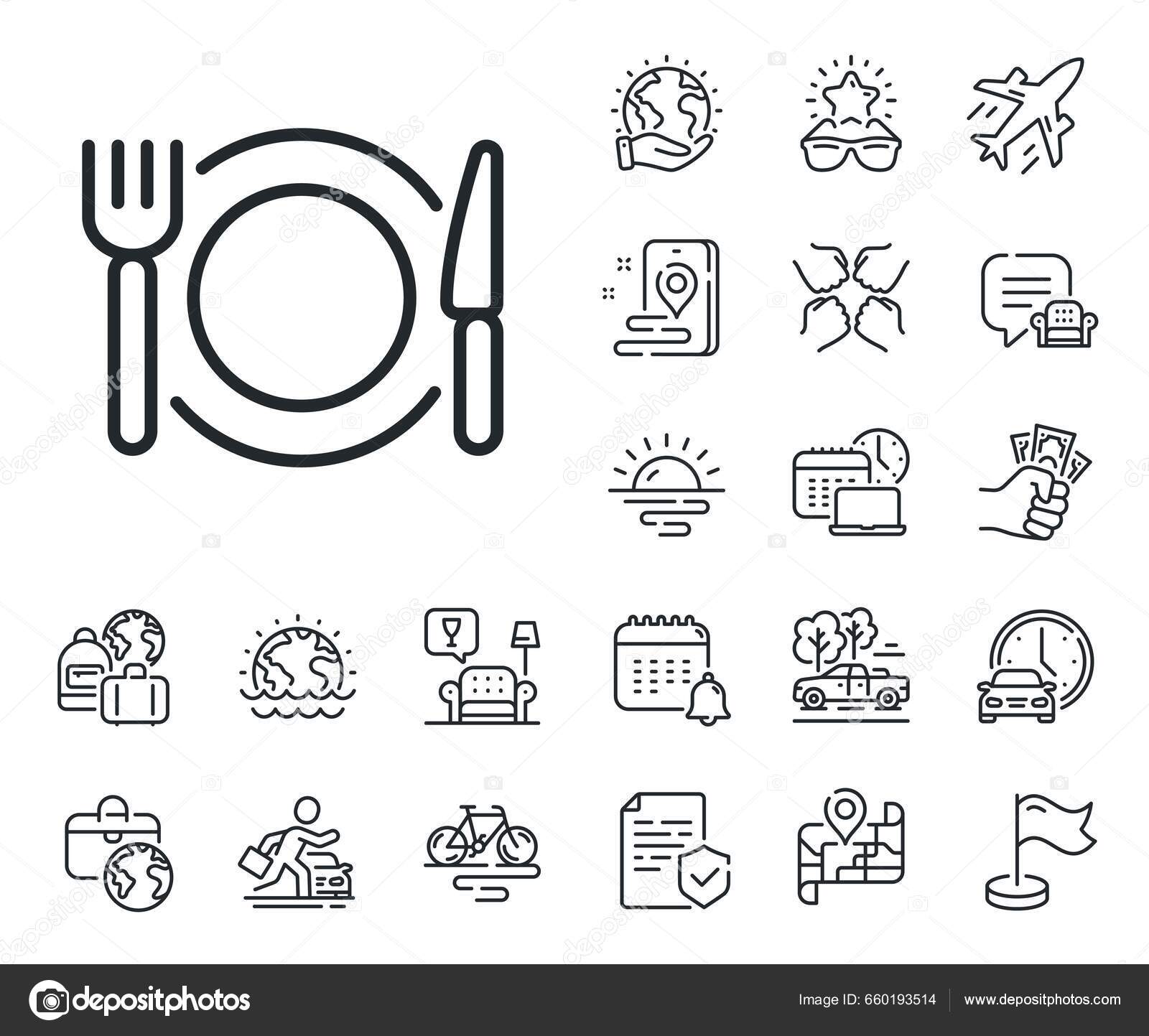 Dinner Sign Plane Jet Travel Map Baggage Claim Outline Icons Stock ...