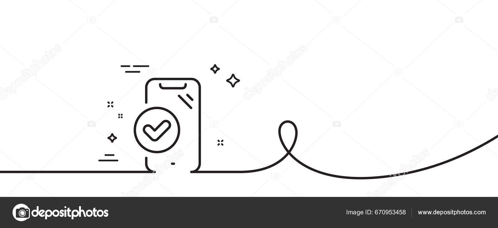 Approved Phone Line Icon Continuous One Line Curl Accepted Smartphone Stock Vector by ...