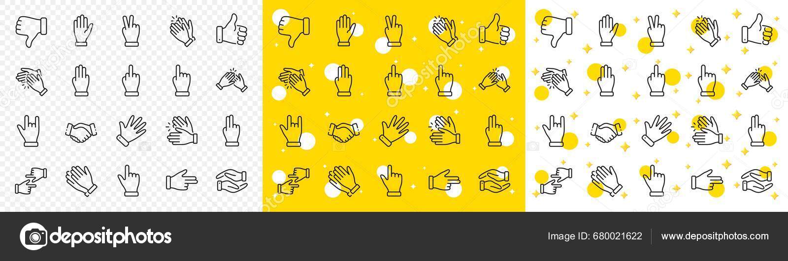 Handshake Clapping Hands Victory Hand Gestures Line Icons Horns Thumb Stock Vector by ...