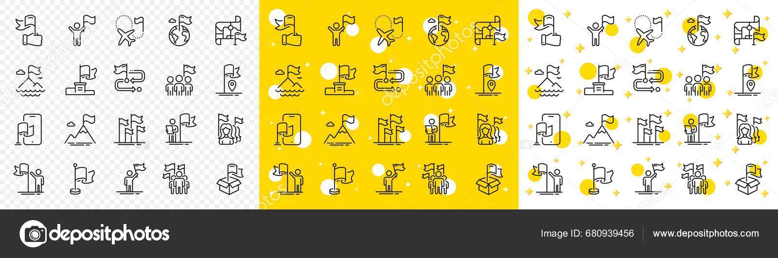 Leadership Goal Success Winner Flag Flag Line Icons Navigation Map ...