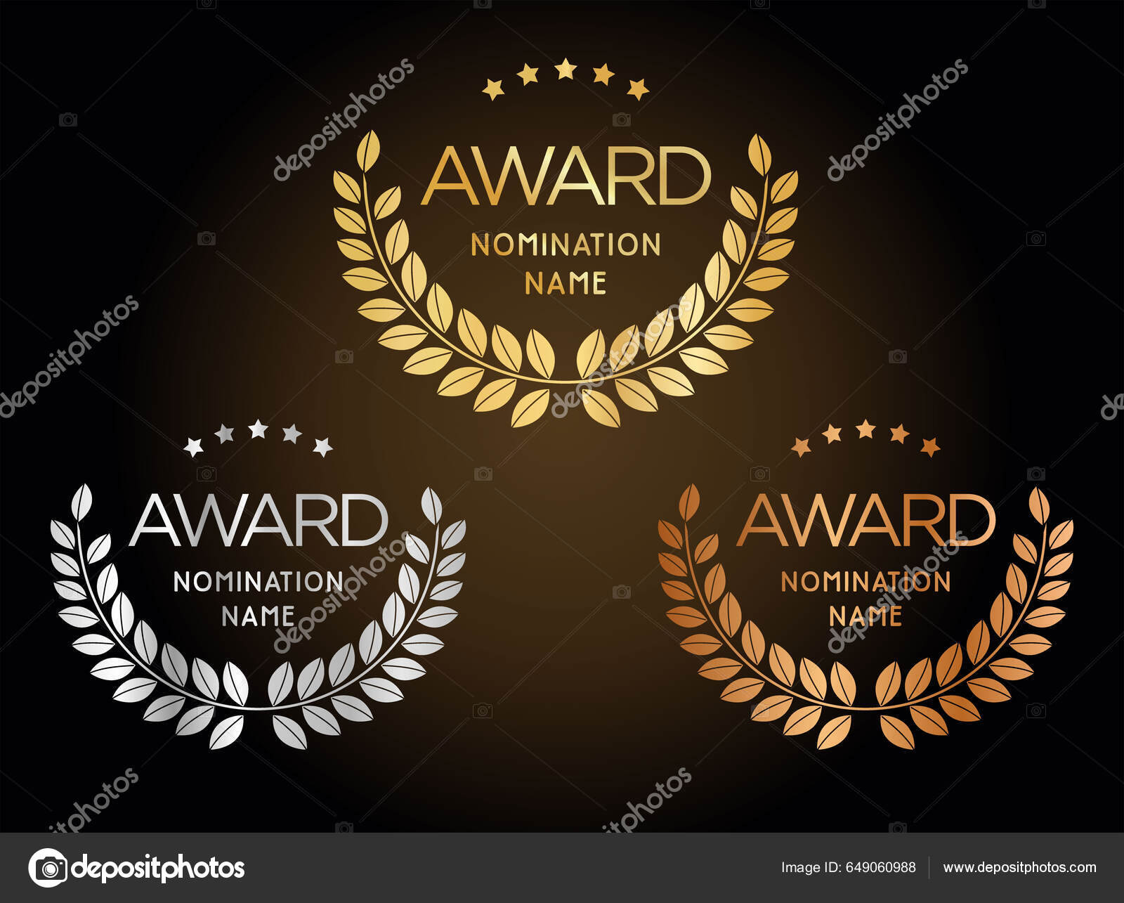 Collection Golden Silver Bronze Award Nomination Laurel Wreath Stock ...