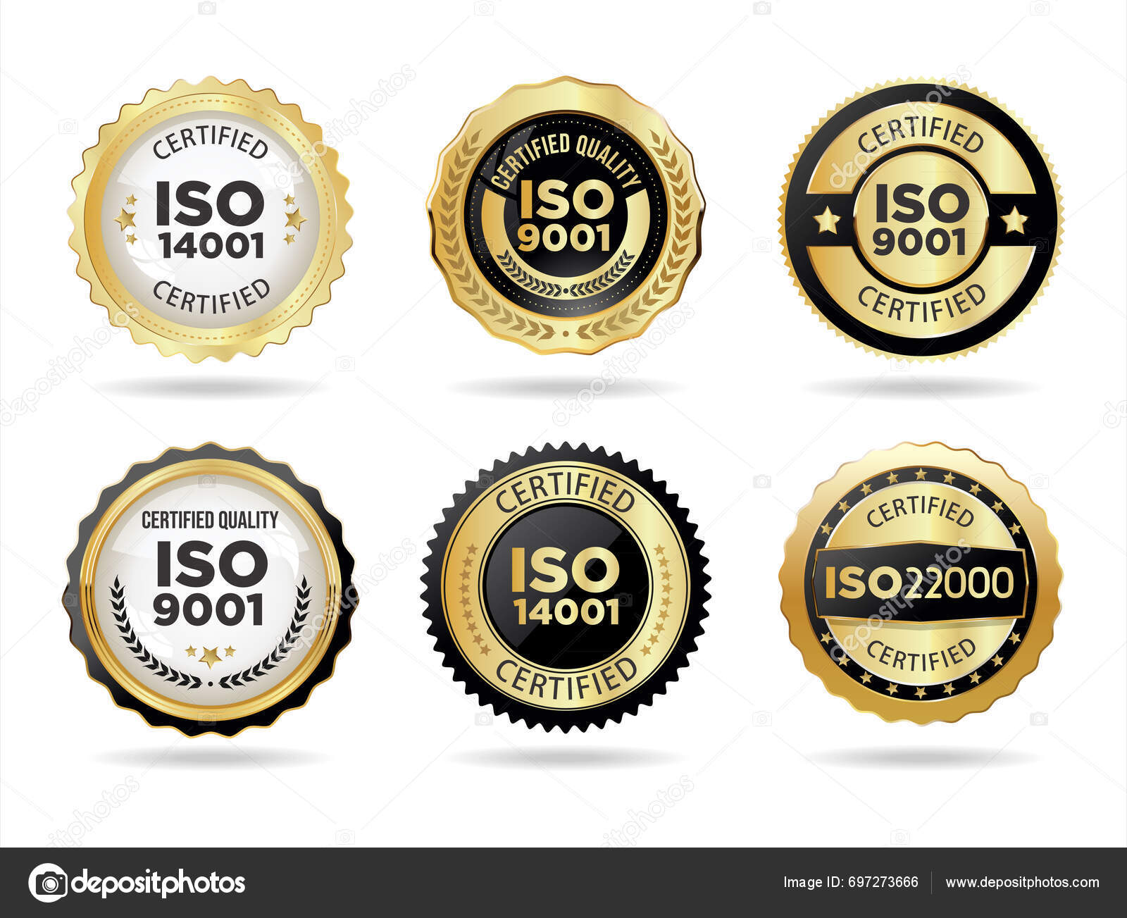 Iso Certification Golden Stamp Vector Collection Stock Vector by ©totallyout 697273666