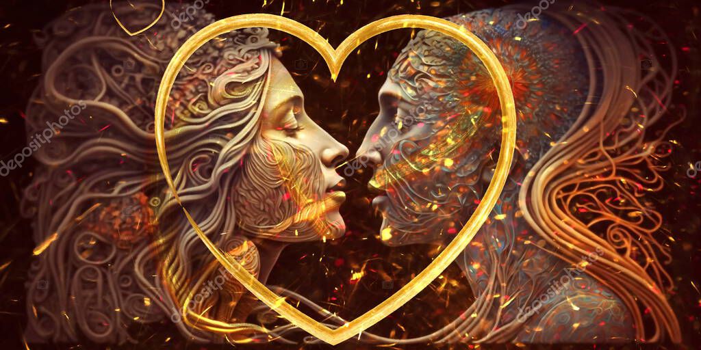 pareja esotérica espiritual dos caras futuristas en forma de corazón ...