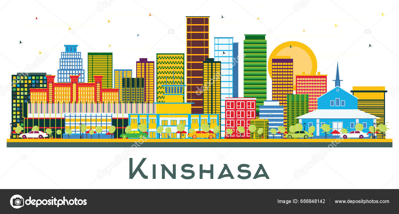 Kinshasa City Skyline Dengan Color Buildings Terisolasi White Vector ...