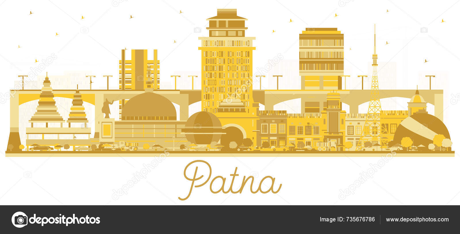 Patna India City Skyline Silhouette Golden Buildings Isolated White ...