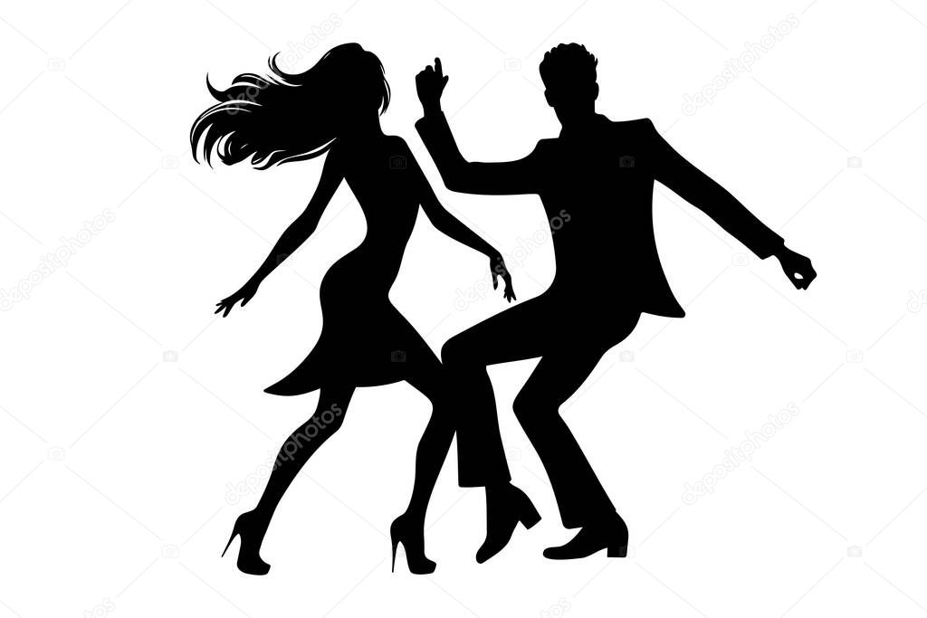Disco Pareja Silueta Baile Ilustración Vectorial Vector de stock por ...