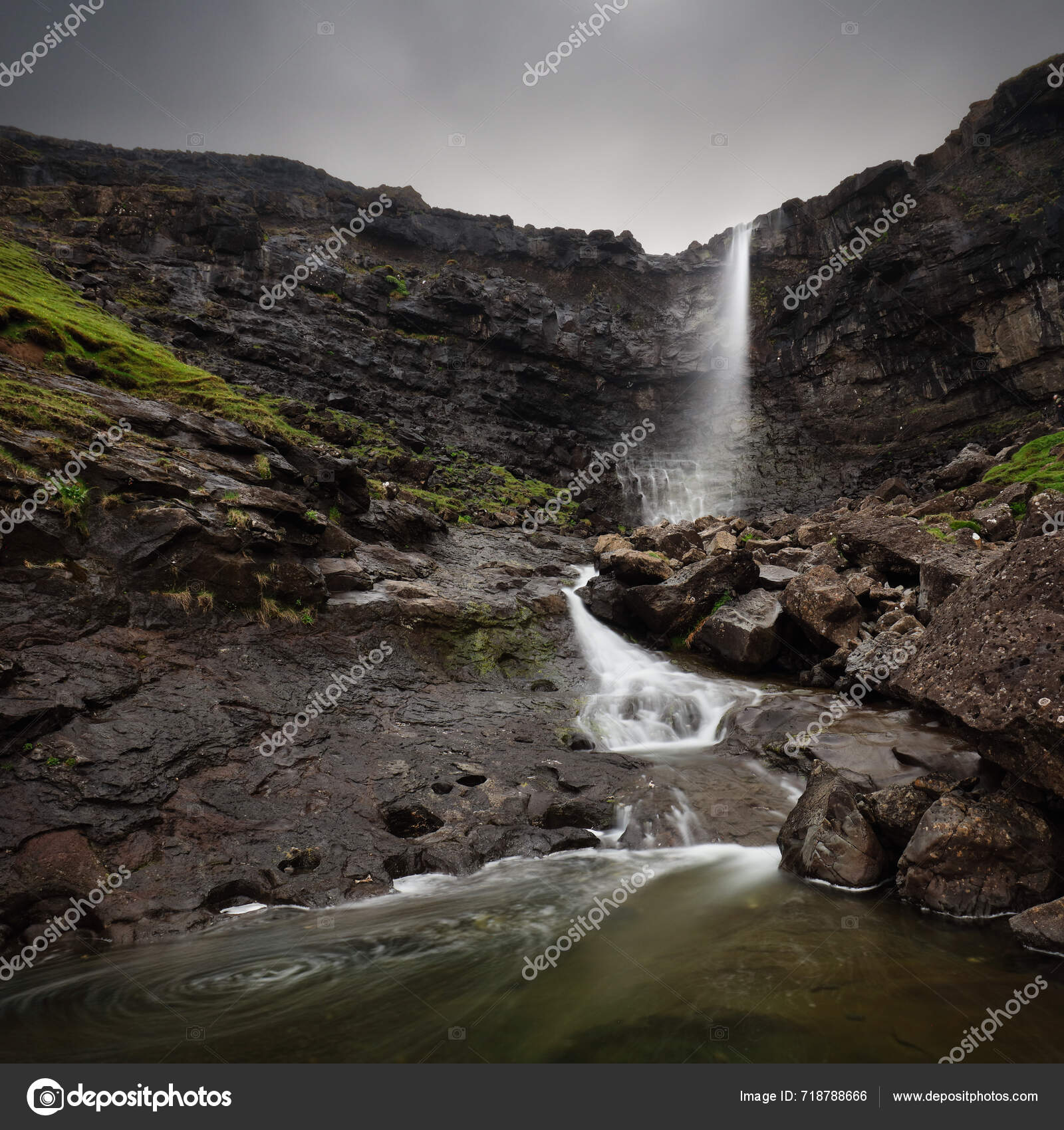 Fossa Waterfall Island Bordoy Highest Waterfall Faroe Islands Situated ...