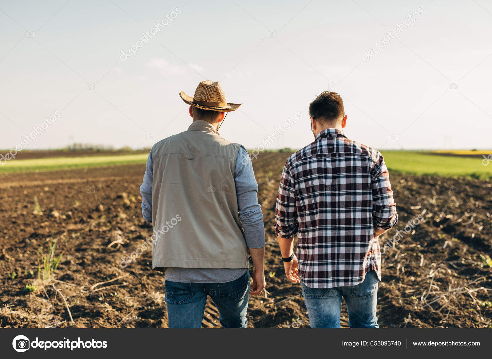 Back View Two Brothers Walking Land Countryside — Stock Photo ...