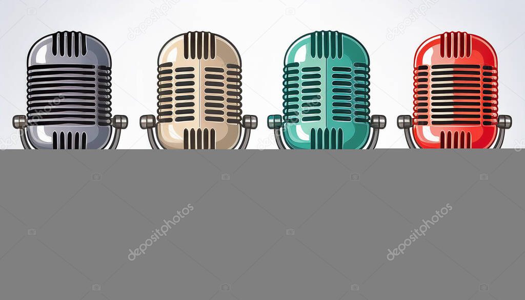 Una colección de cuatro micrófonos vintage muestra sus diseños y ...
