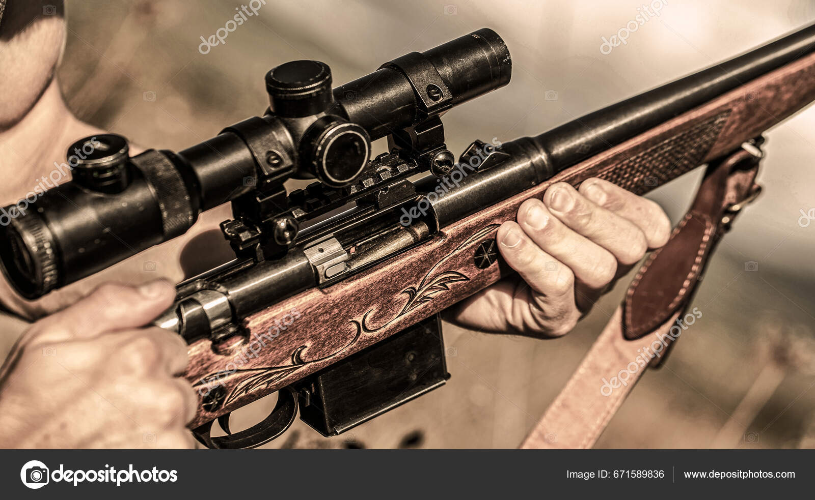 Male Hunter Ready Hunt Closeup Man Hunt Sport Hunter Man — Stock Photo ...