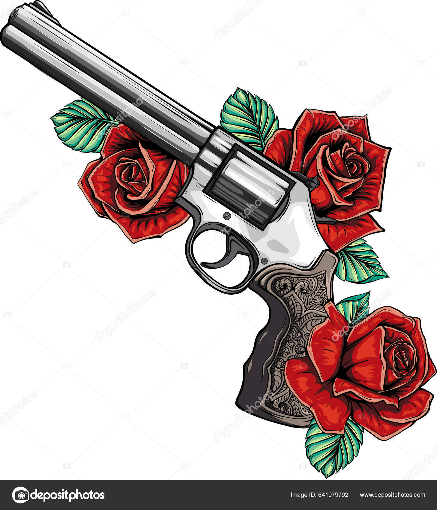 Tatuaje De Pistola Y Rosas Para Chicos Tatuaje Temporal De Pistolas De