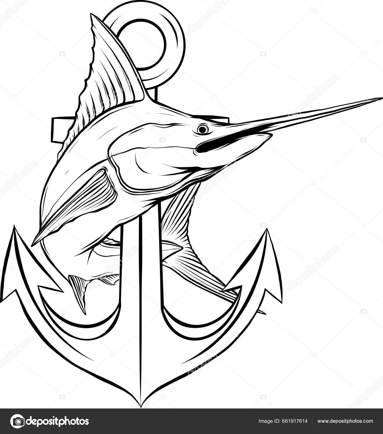 Vintage Pez Aguja Monocromo Aislado Vector Ilustración Vector de stock ...