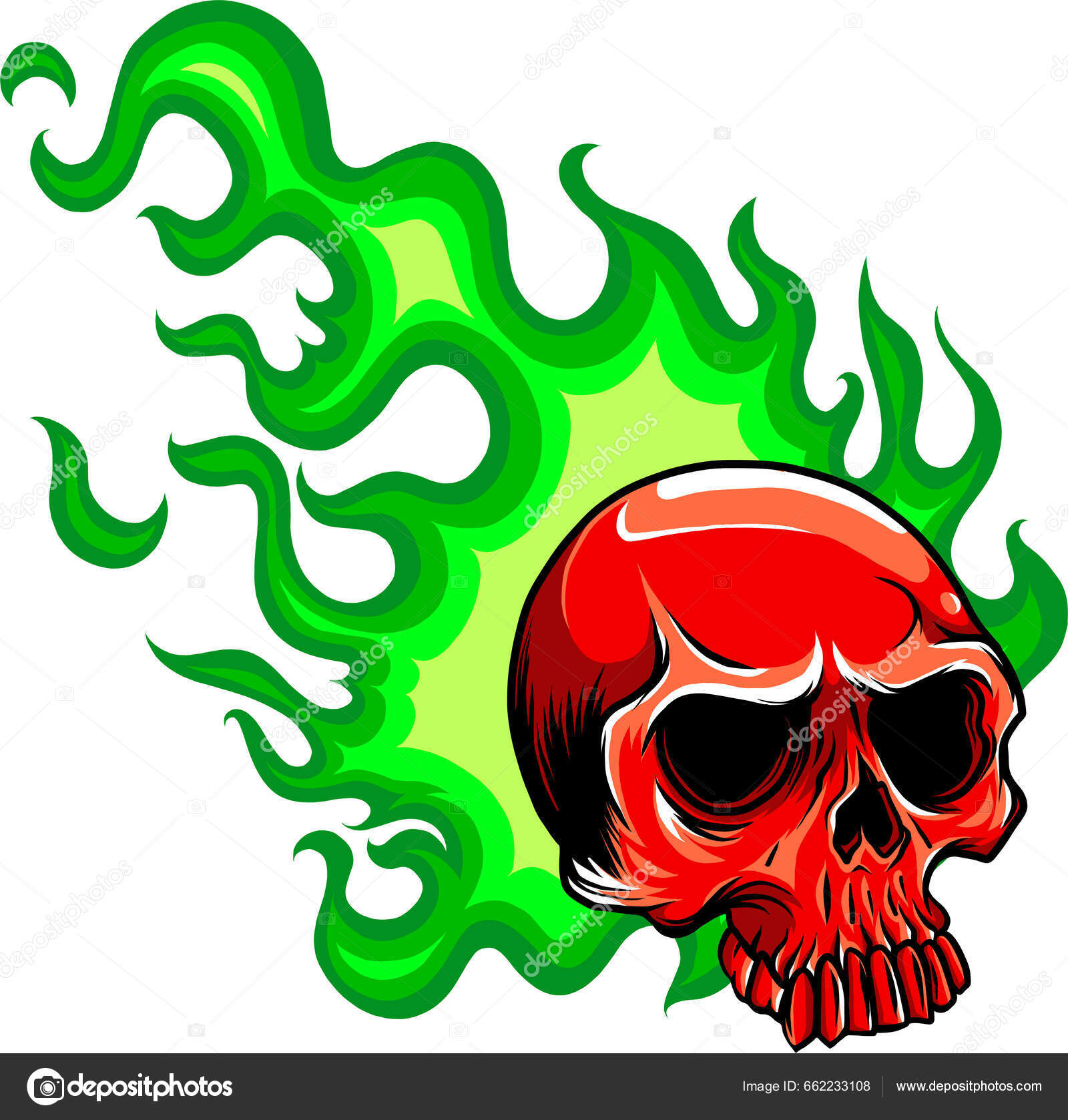 Skulls On Fire Green