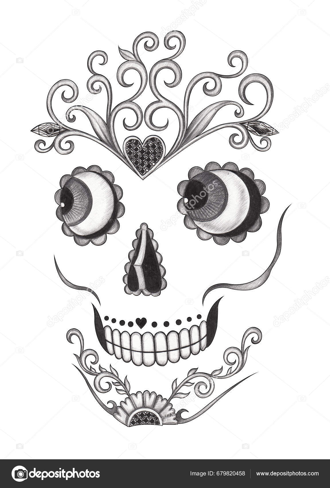 Art Vintage Fancy Face Skull Hand Drawing Paper — Stock Photo ...