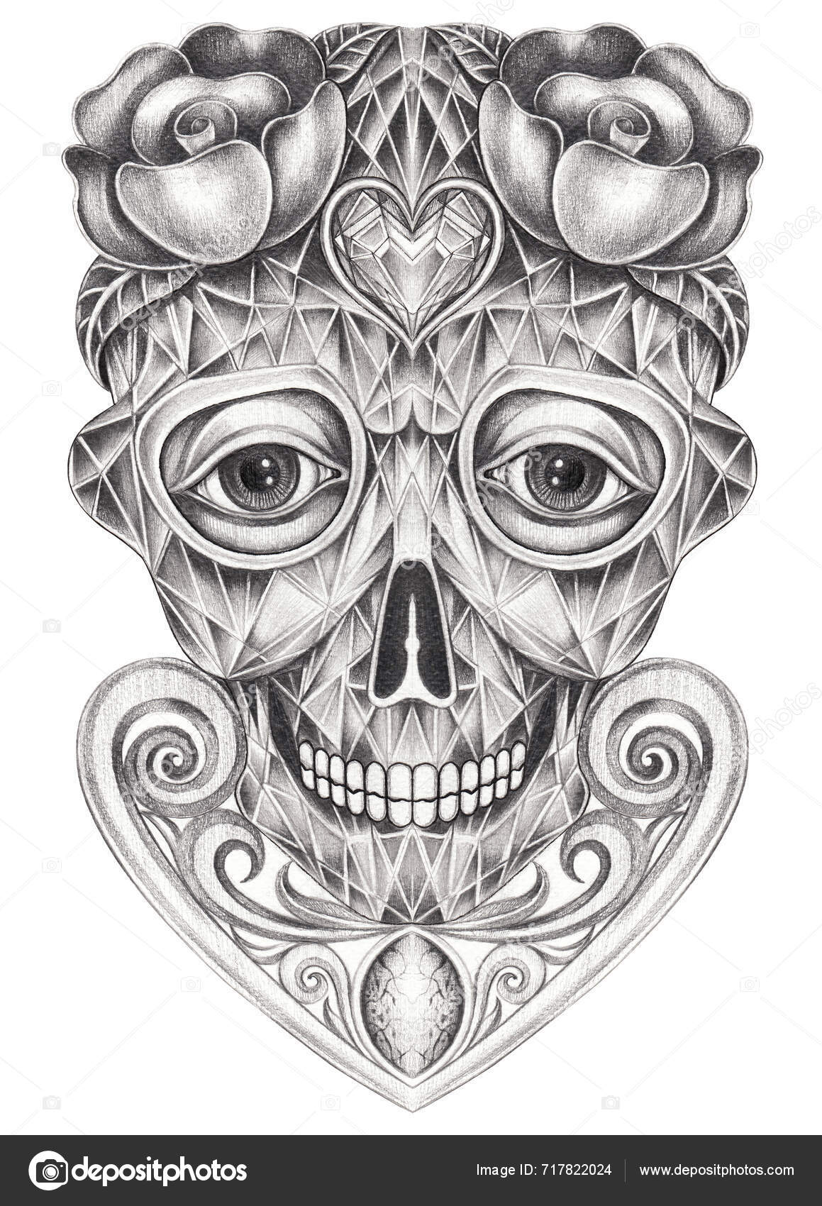 Sugar Skull Fancy Texture Diamond Day Dead Design Hand Drawing — Stock ...