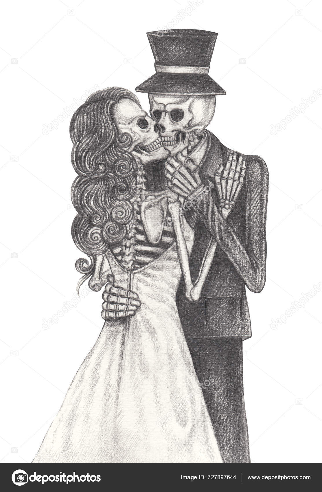 Couple Love Wedding Skull Design Hand Drawing Paper — Stock Photo ...