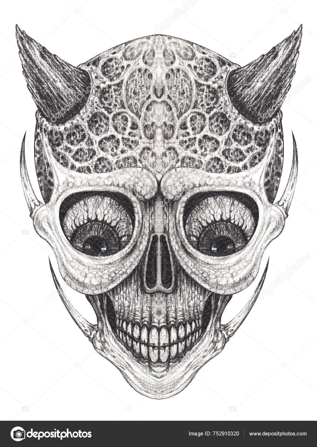 Demon Skull Tattoo Surreal Art Hand Drawing Paper — Stock Photo ...