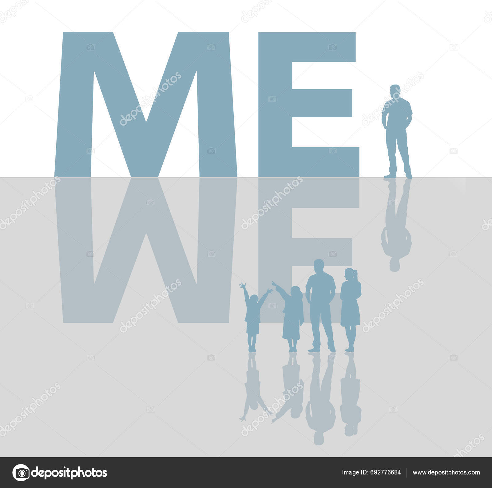 Word Seen Man Alone Reflected Word Family Four Illustration Being ...