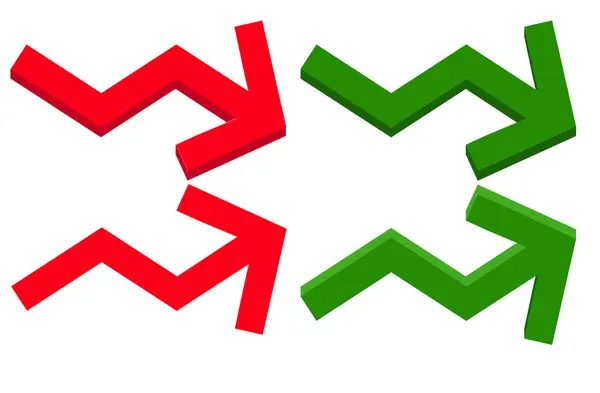 Stock market chart arrows in red and green are seen as graphic elements ...