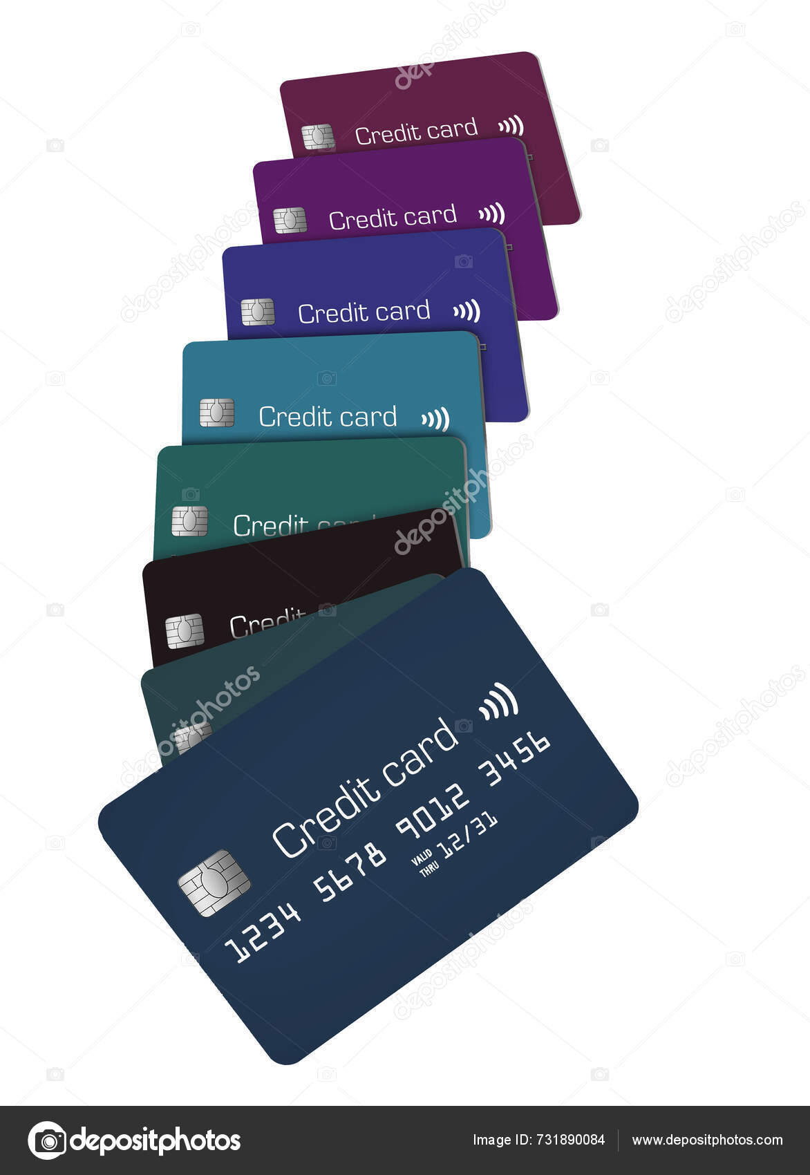 Here Generic Mock Credit Cards Lined Spectrum Color Brightly Colored ...