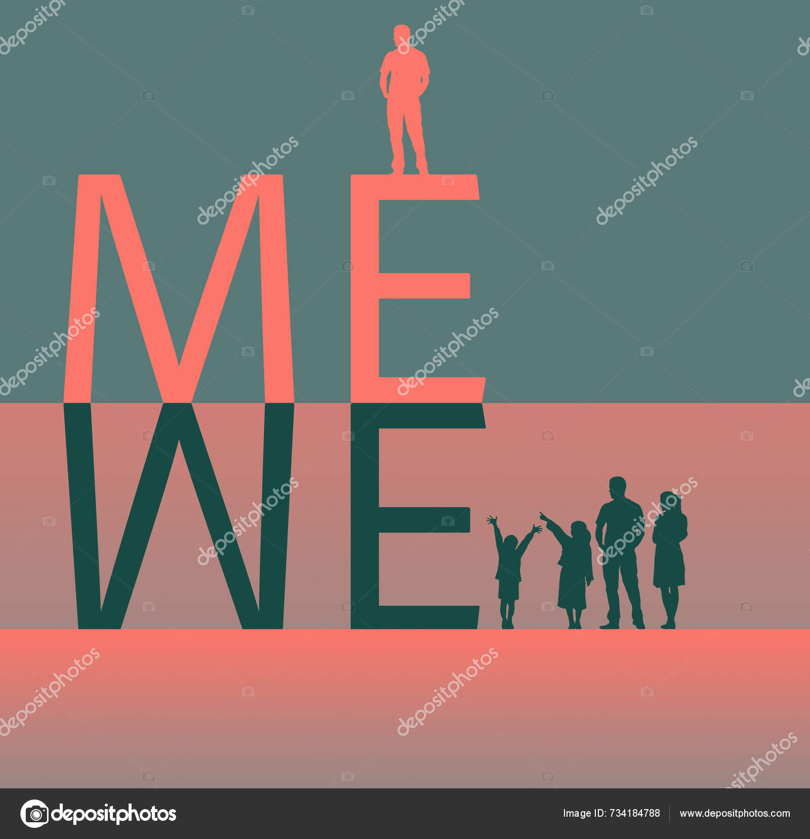 Word Seen Man Alone Reflected Word Family Four Illustration Being ...
