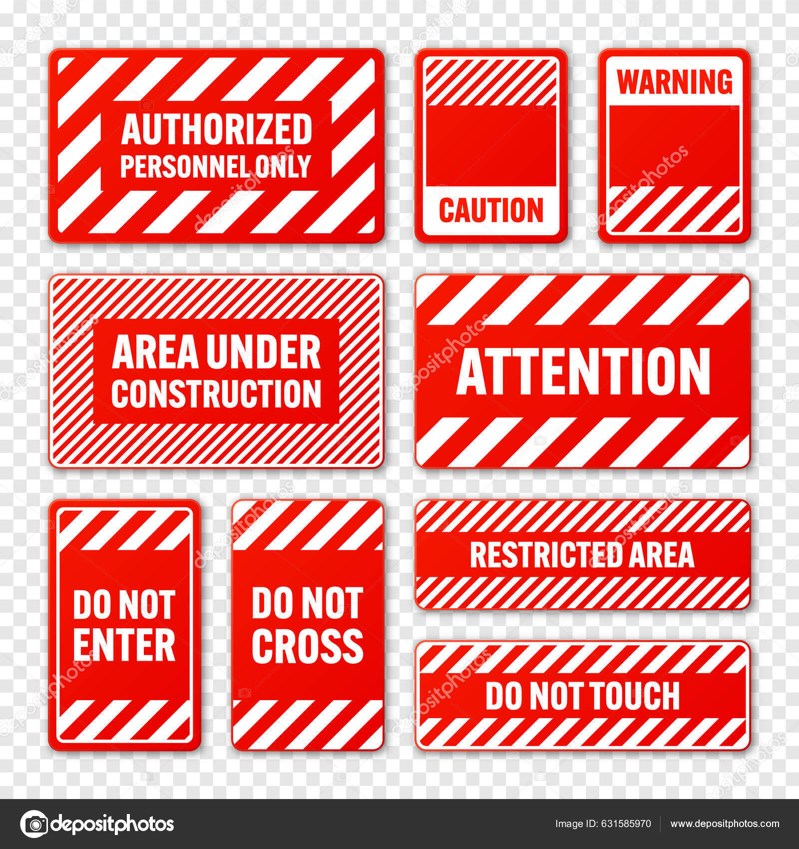 Various White Red Warning Signs Diagonal Lines Attention Danger Caution ...