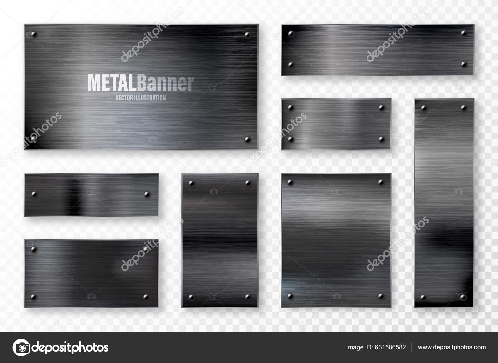 Realistic Black Metal Banners Collection Brushed Steel Aluminium Plate ...