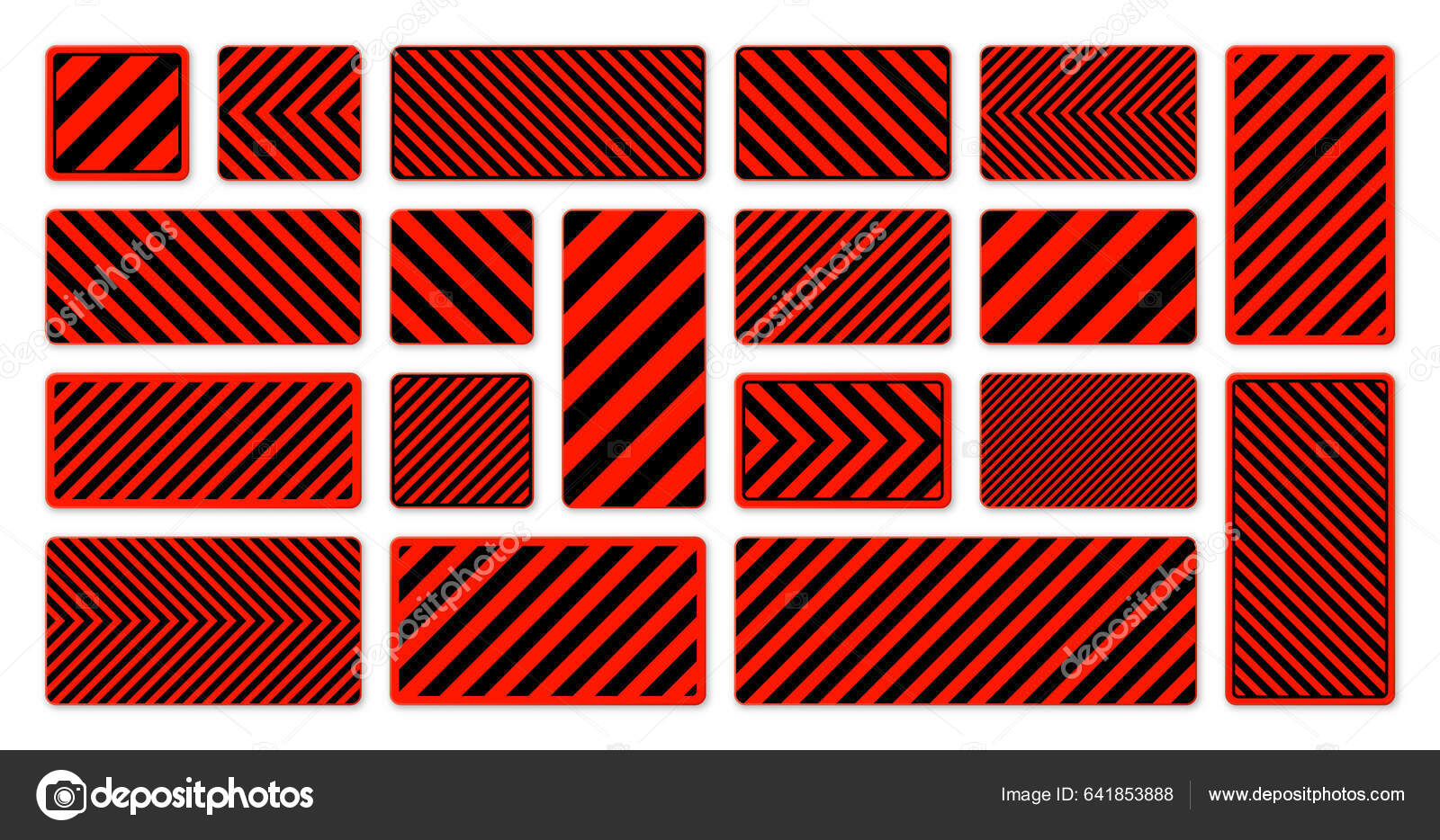 Various Black Red Warning Signs Diagonal Lines Attention Danger Caution ...
