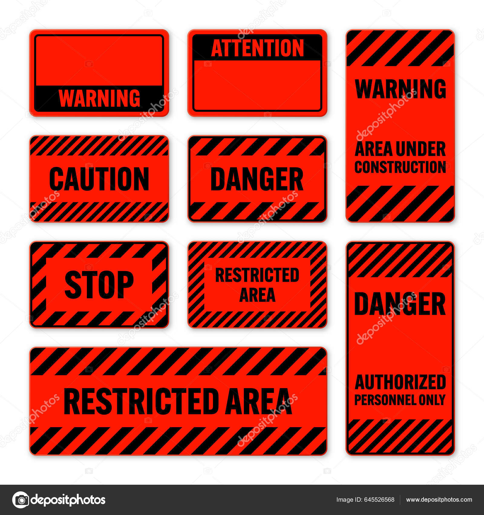 Varias Señales Advertencia Negras Rojas Con Líneas Diagonales Atención ...