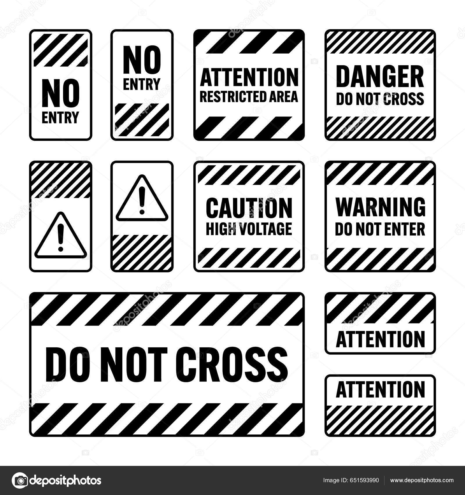 Various Black Warning Signs Diagonal Lines Attention Danger Caution Sign Vetor de stock de ...
