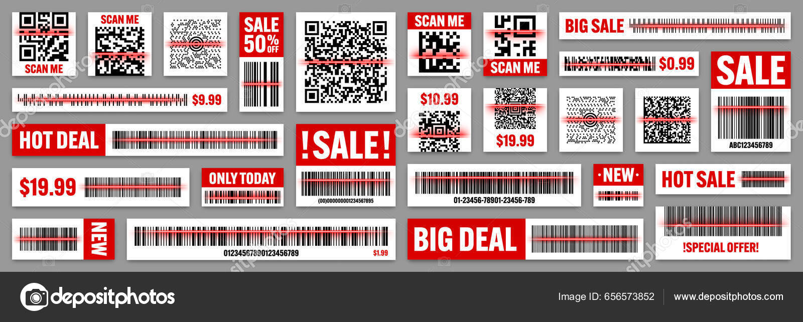 Product Barcodes Codes Red Scanning Line Sale Stickers Discount Label ...