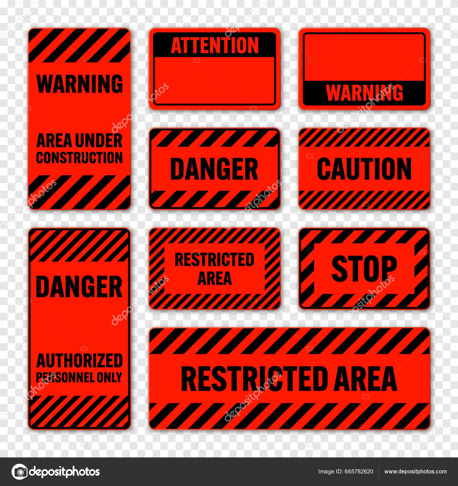 Berbagai Tanda Peringatan Hitam Dan Merah Dengan Garis Diagonal ...
